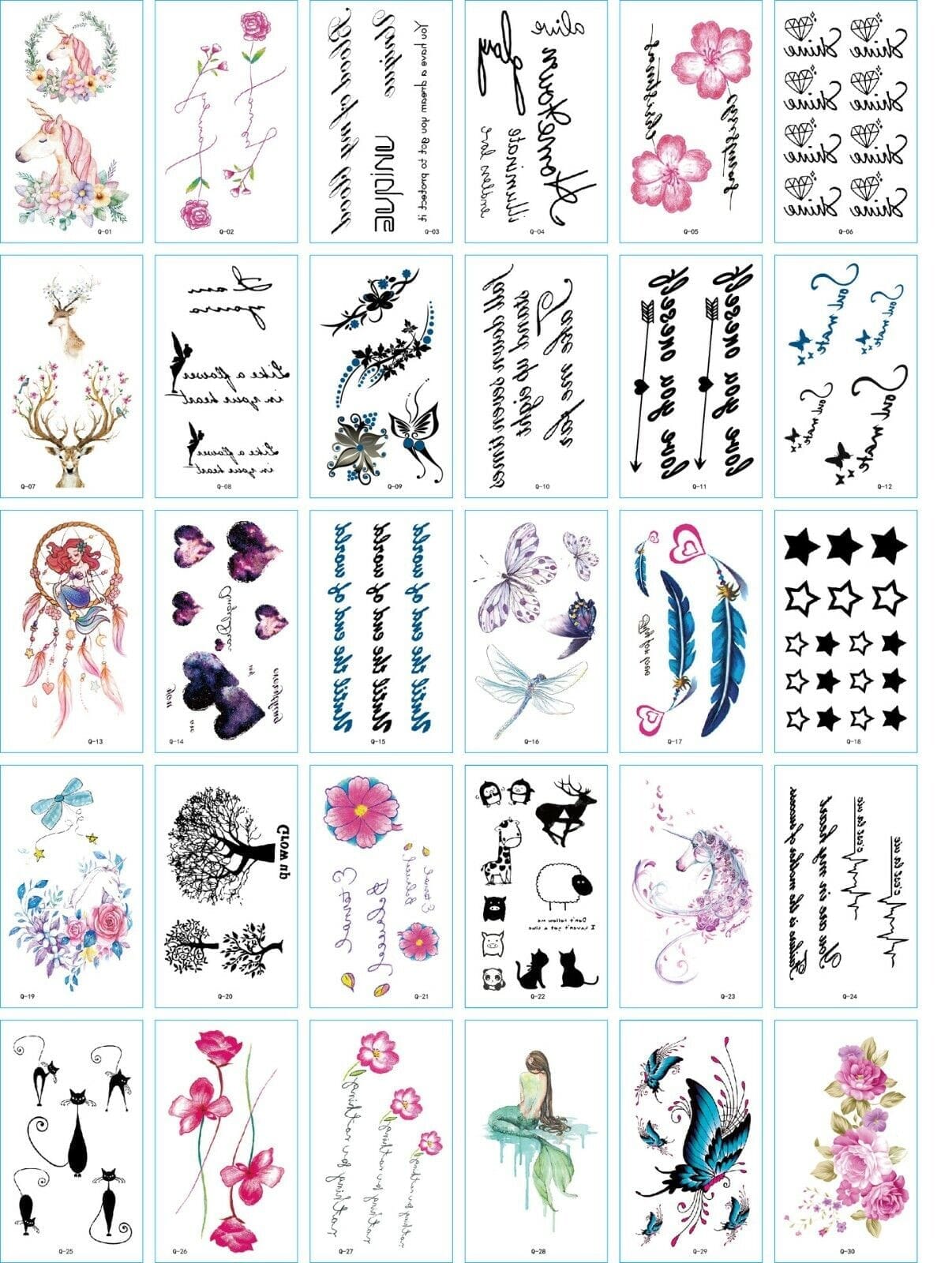 30 Piece Temporary Tattoos Pack – Assorted F | Quicktattz
